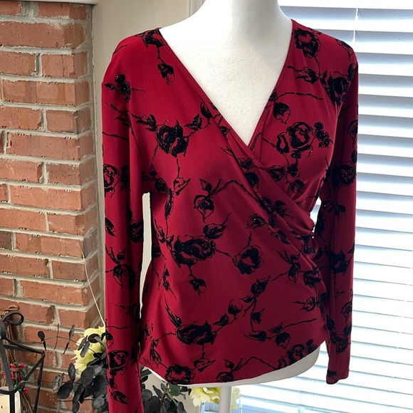 Carlisle | Tops | Carlisle Rust Red Crossover Long Sleeve Top Sparkly ...
